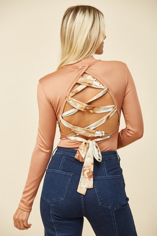 Lace up back mock neck bodysuit – Leveled Up Buffalo