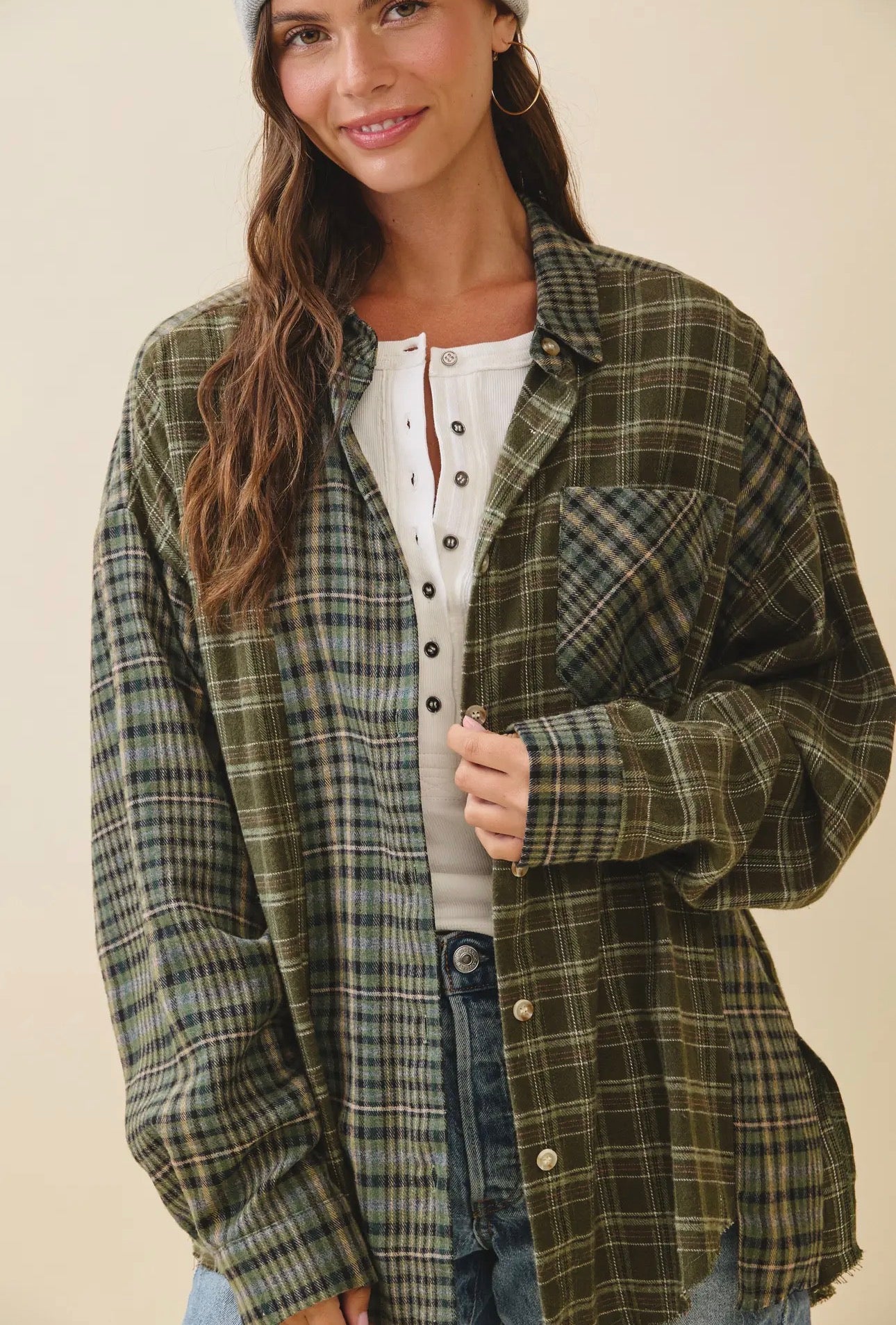 Mixed flannel button down – Leveled Up Buffalo