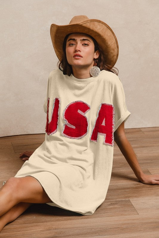 USA denim patch dress – Leveled Up Buffalo